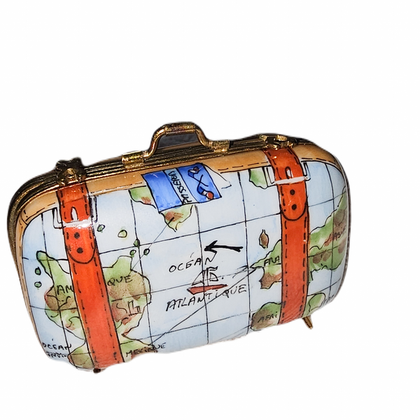 World Map Suitcase Limoges Box for Collectors and Gifts